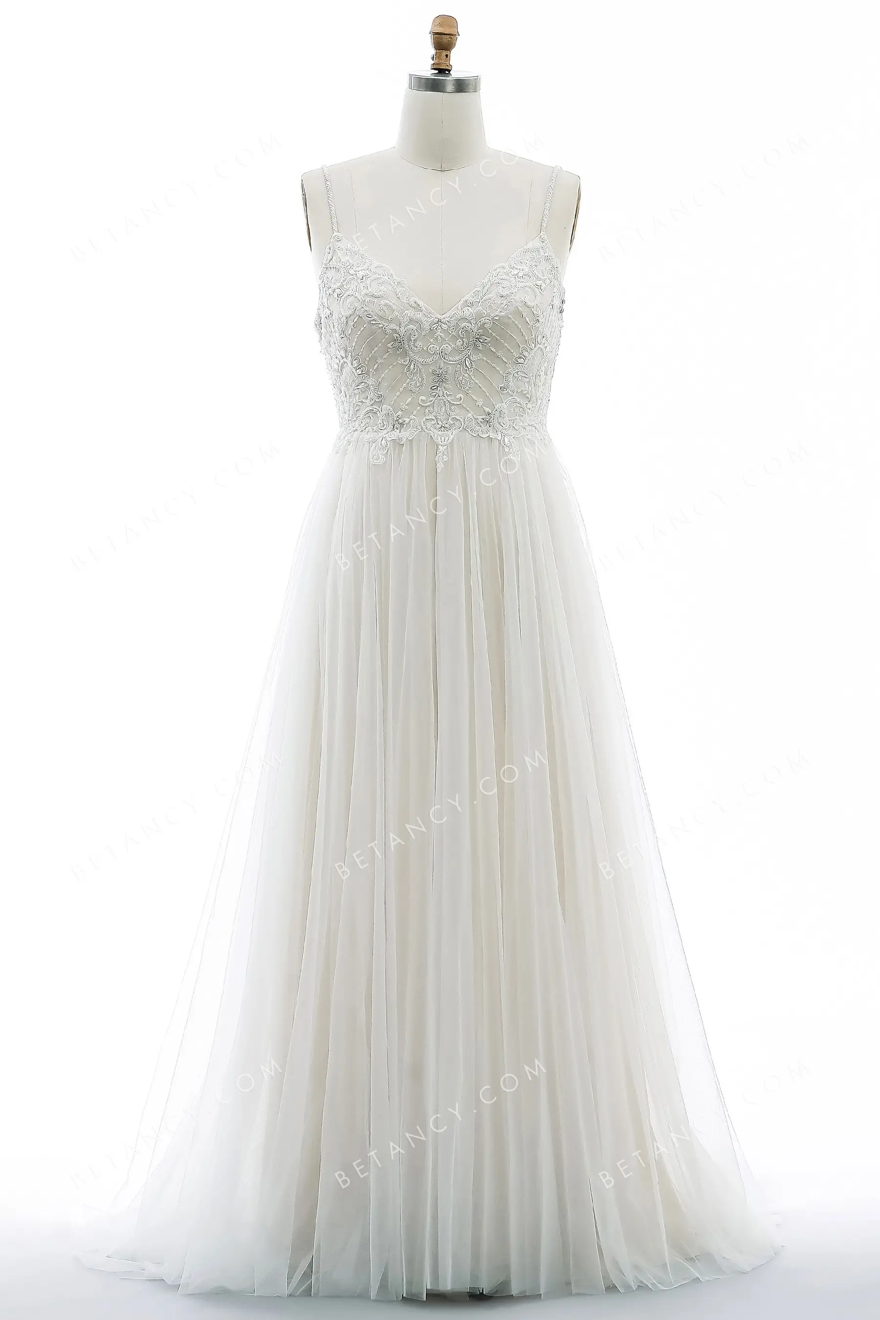 Beaded Lace and Tulle Wholesale Plus Size Wedding Dress - BETANCY
